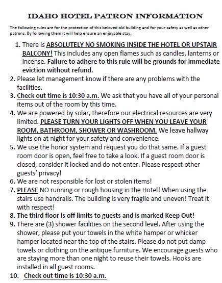 Idaho Hotel Policies